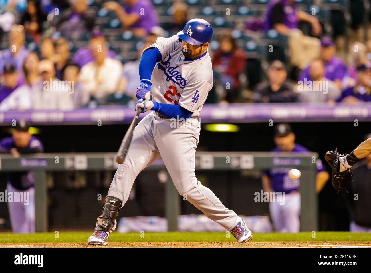 Los Angeles Dodgers first baseman Adrian Gonzalez (23) swings at the ...