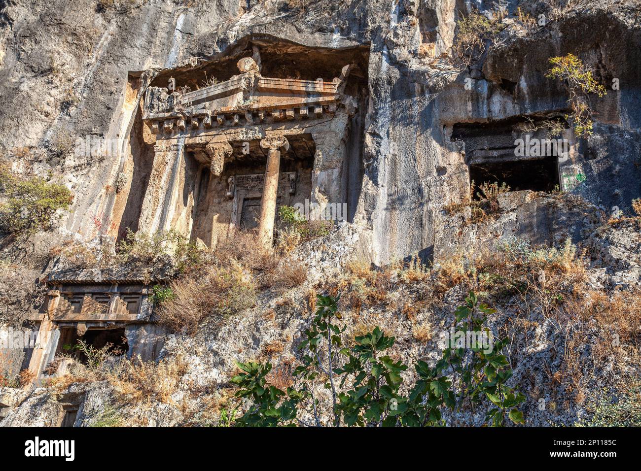 Ancient rock tombs and sarcophagi in Telmessos city, Fethiye, Mugla ...
