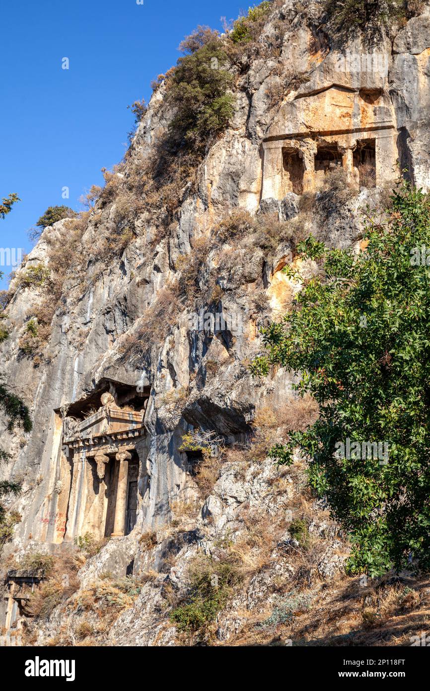 Ancient rock tombs and sarcophagi in Telmessos city, Fethiye, Mugla ...