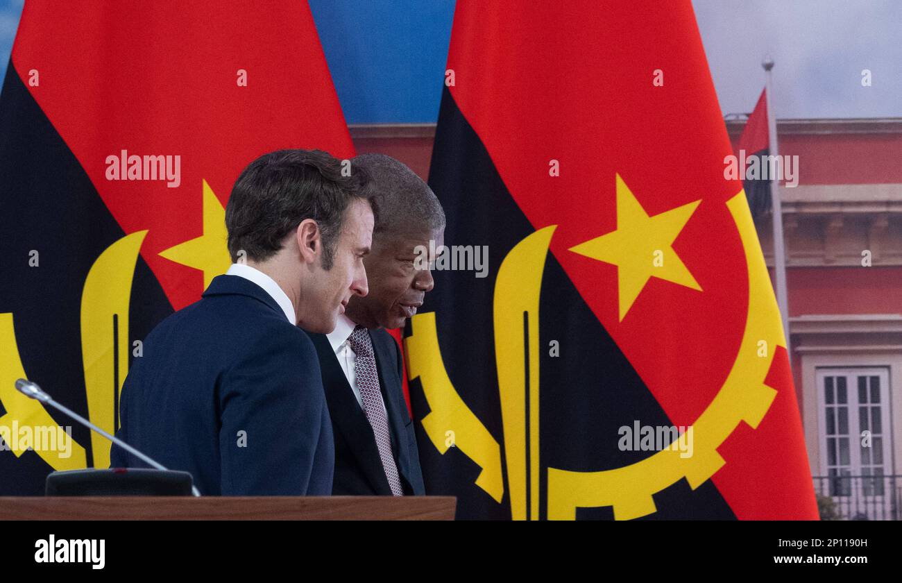 Luanda, Angola. 03rd Mar, 2023. French President Emmanuel Macron and ...