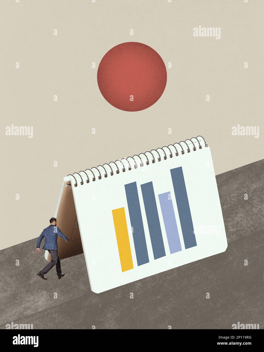 Contemporary art collage. Businessman and notebook with charts. Concept ...