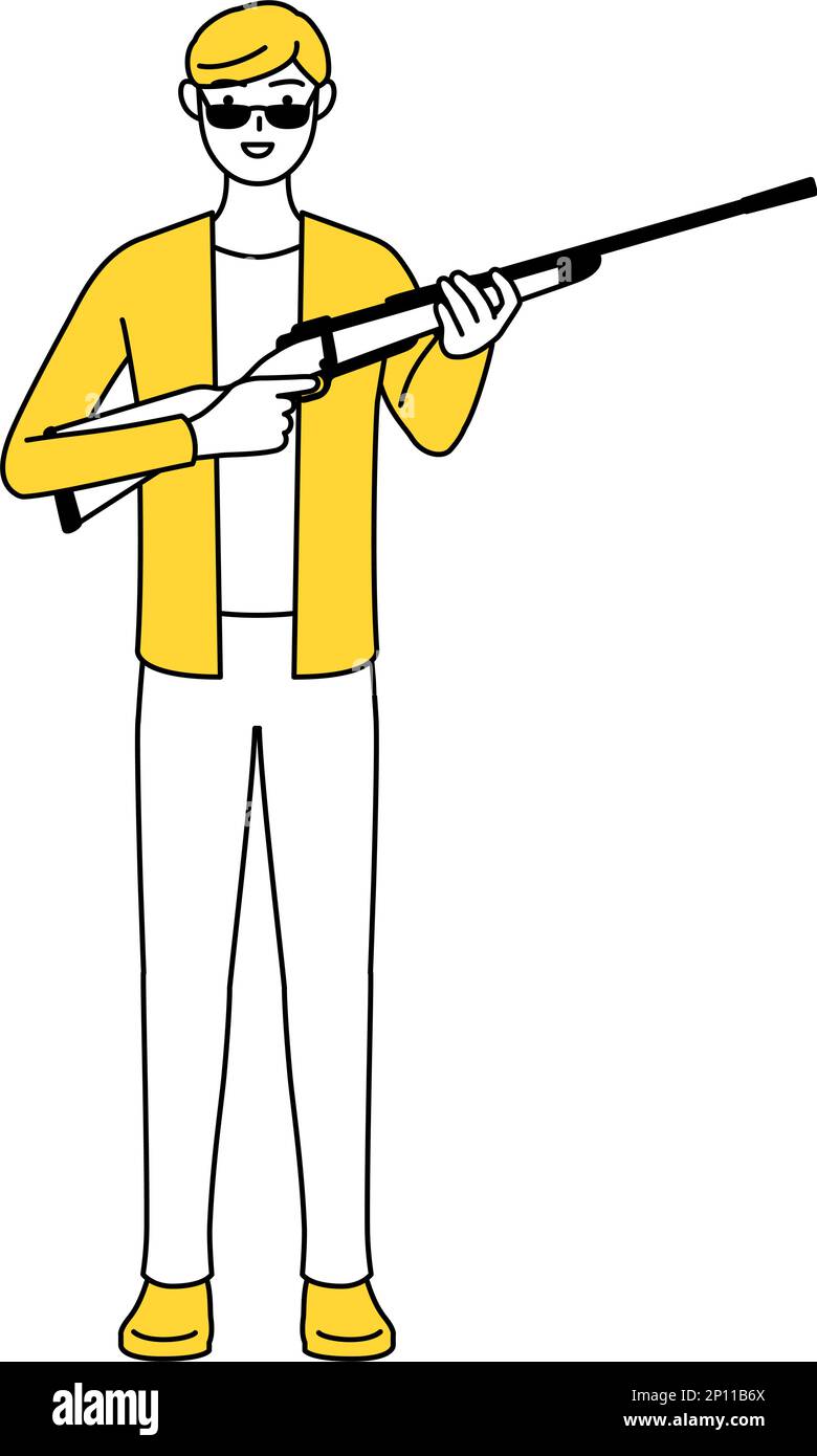 A casually dressed young man with sunglasses and holding a rifle Stock ...