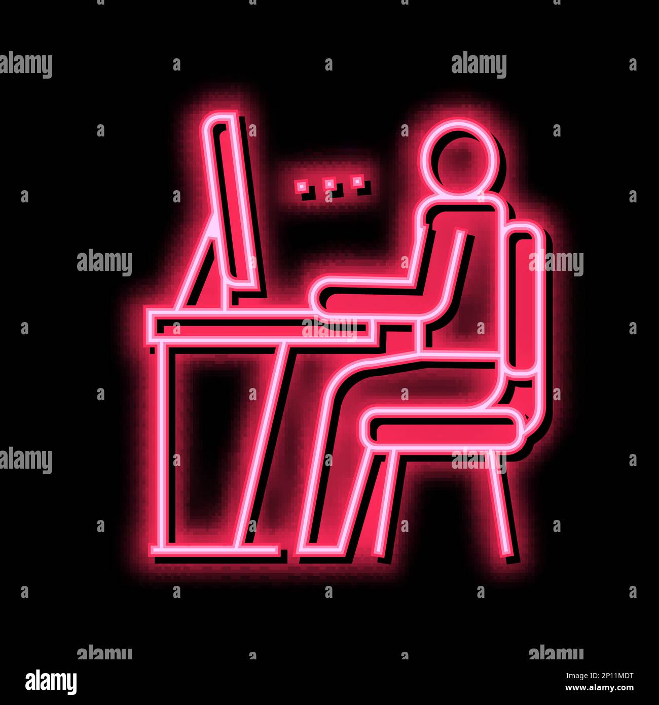 employee looking on computer screen neon glow icon illustration Stock ...
