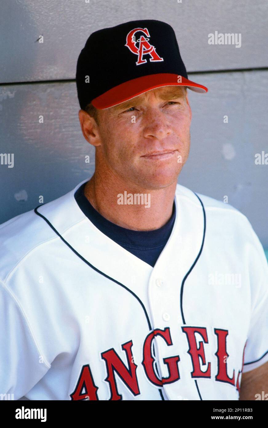 07 Aug. 1995: California Angels infielder Rex Hudler (10) in the dugout ...