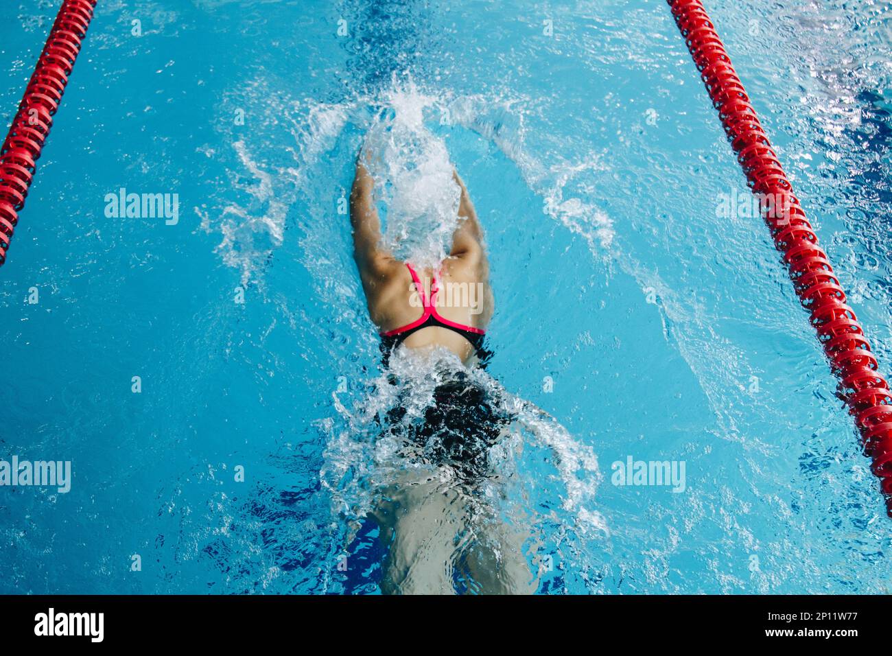 Successful female swimmer swimming in the pool. A professional athlete ...