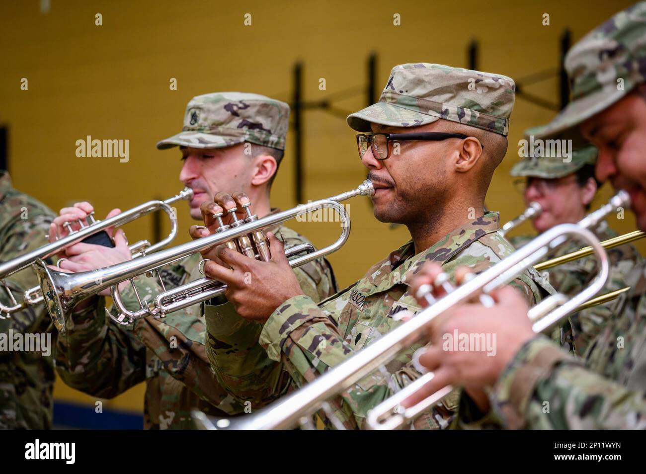 The New Jersey National Guard's 63rd Army Band performs during a change ...