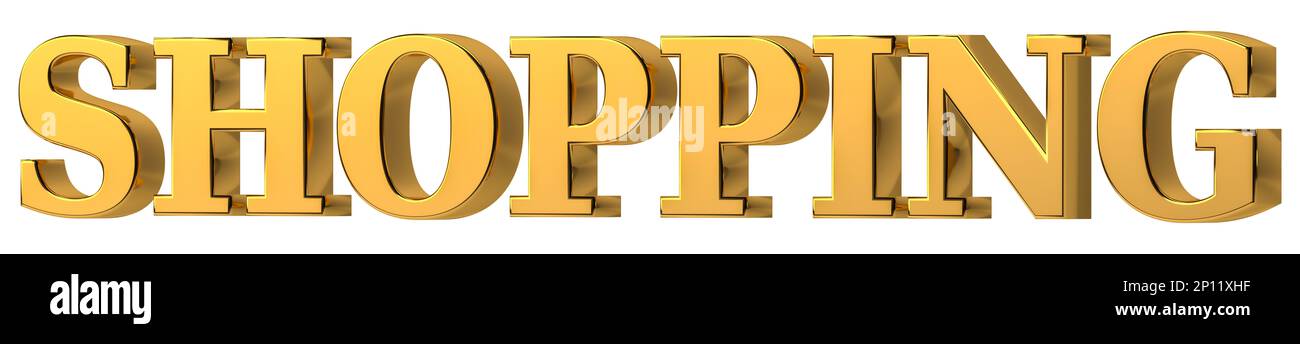 Golden word SHOPIING isolated. Sale and buy concept Stock Photo - Alamy