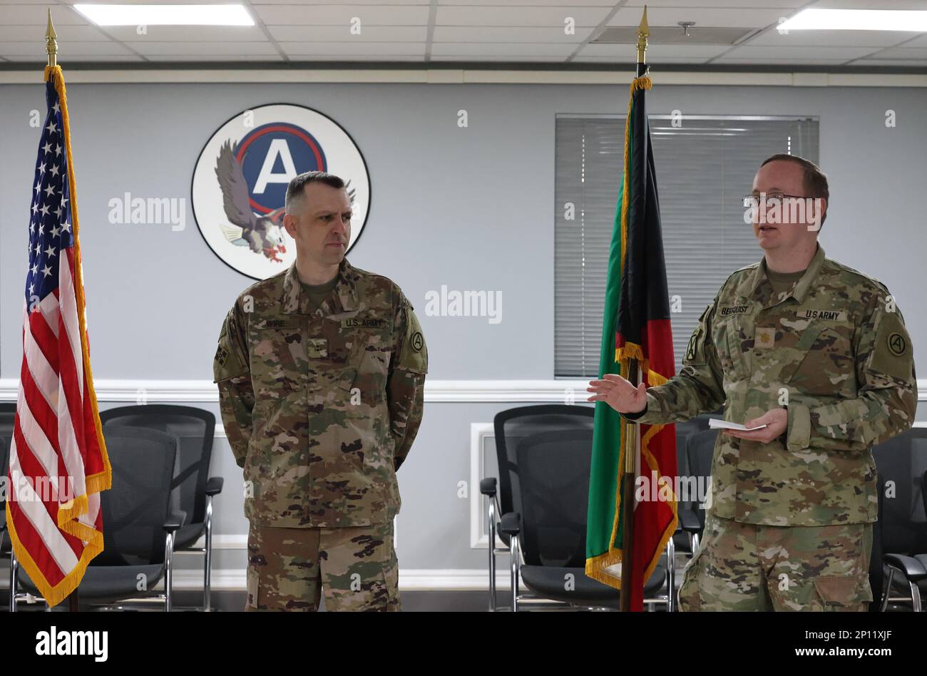 Mark Wire, of Area Support Group - Kuwait, gets promoted by Maj. Andrew ...