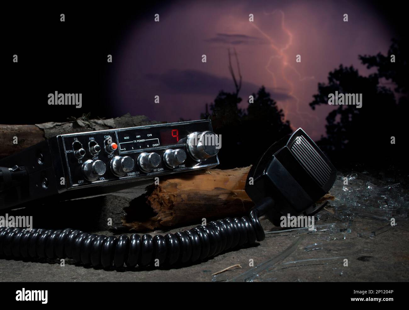 Channel 9 on a ham radio after storm damage Stock Photo - Alamy