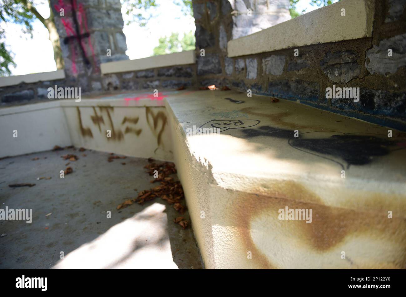 This Aug. 3, 2016, photo shows graffiti inside the Indian Tower ...