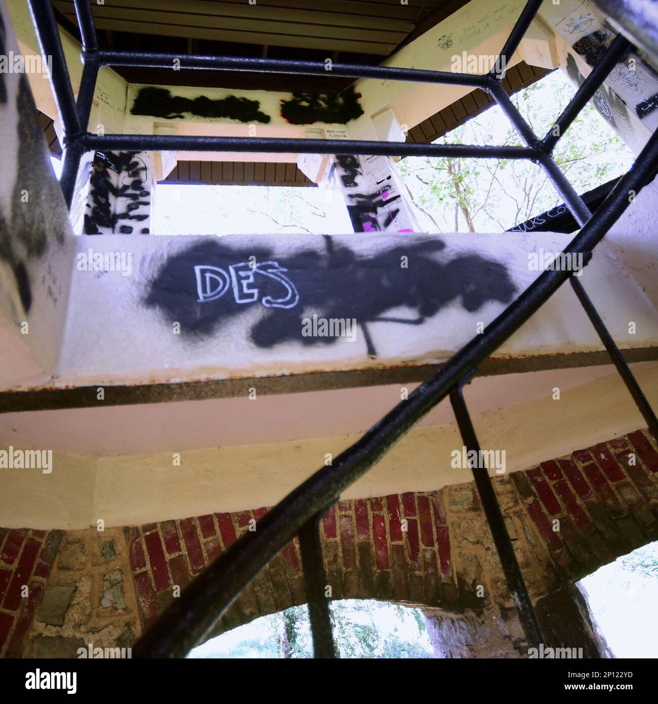 This Aug. 3, 2016, photo shows graffiti inside the Indian Tower ...