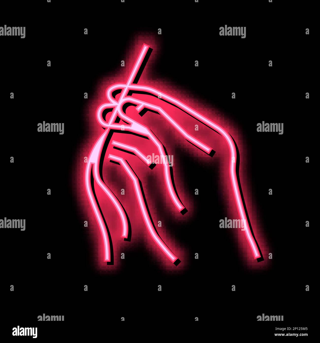 sewing hand holding needle with thread neon glow icon illustration ...