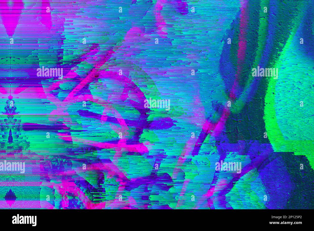 Abstract futuristic urban purple, green, pink motion glitch effect ...