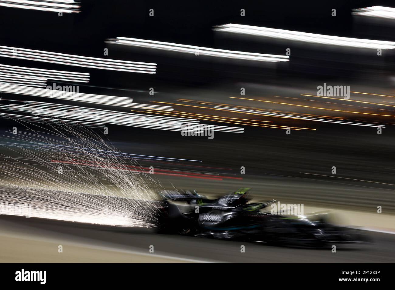 Lewis Hamilton (GBR) Mercedes AMG F1 W14 sends sparks flying. Formula ...