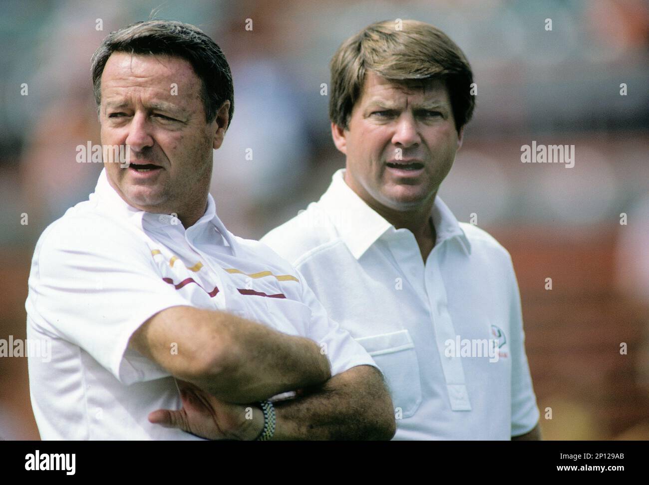 Miami Hurricanes coach Jimmy Johnson (right) and Florida State ...