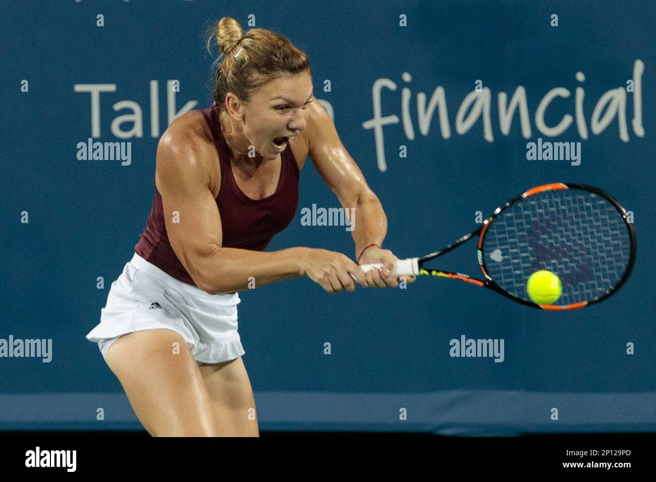 August 19th, 2016: Simona Halep (ROU) two-handed backhand shot during ...