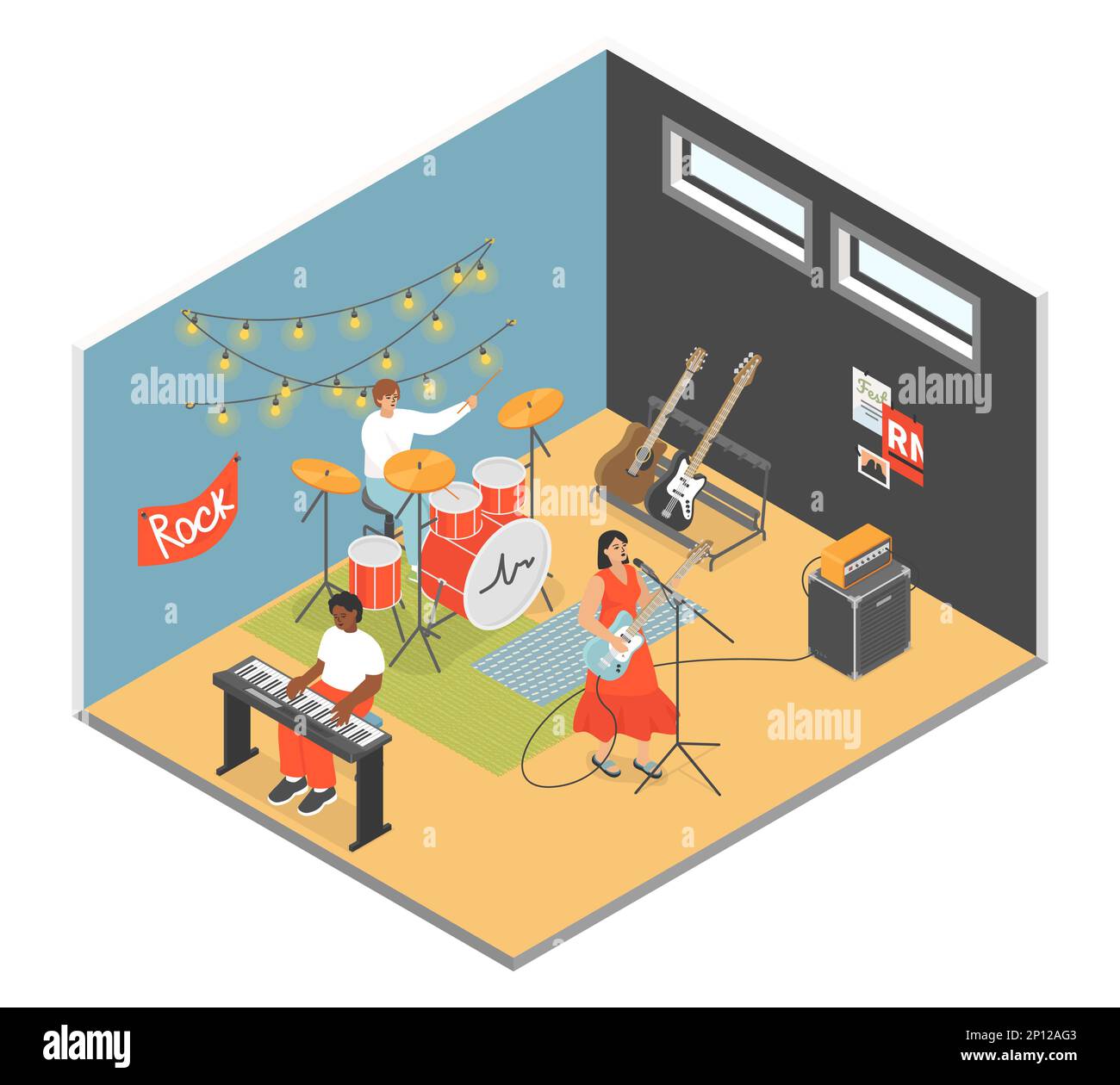 Rock concert on stage - modern vector colorful isometric illustration ...
