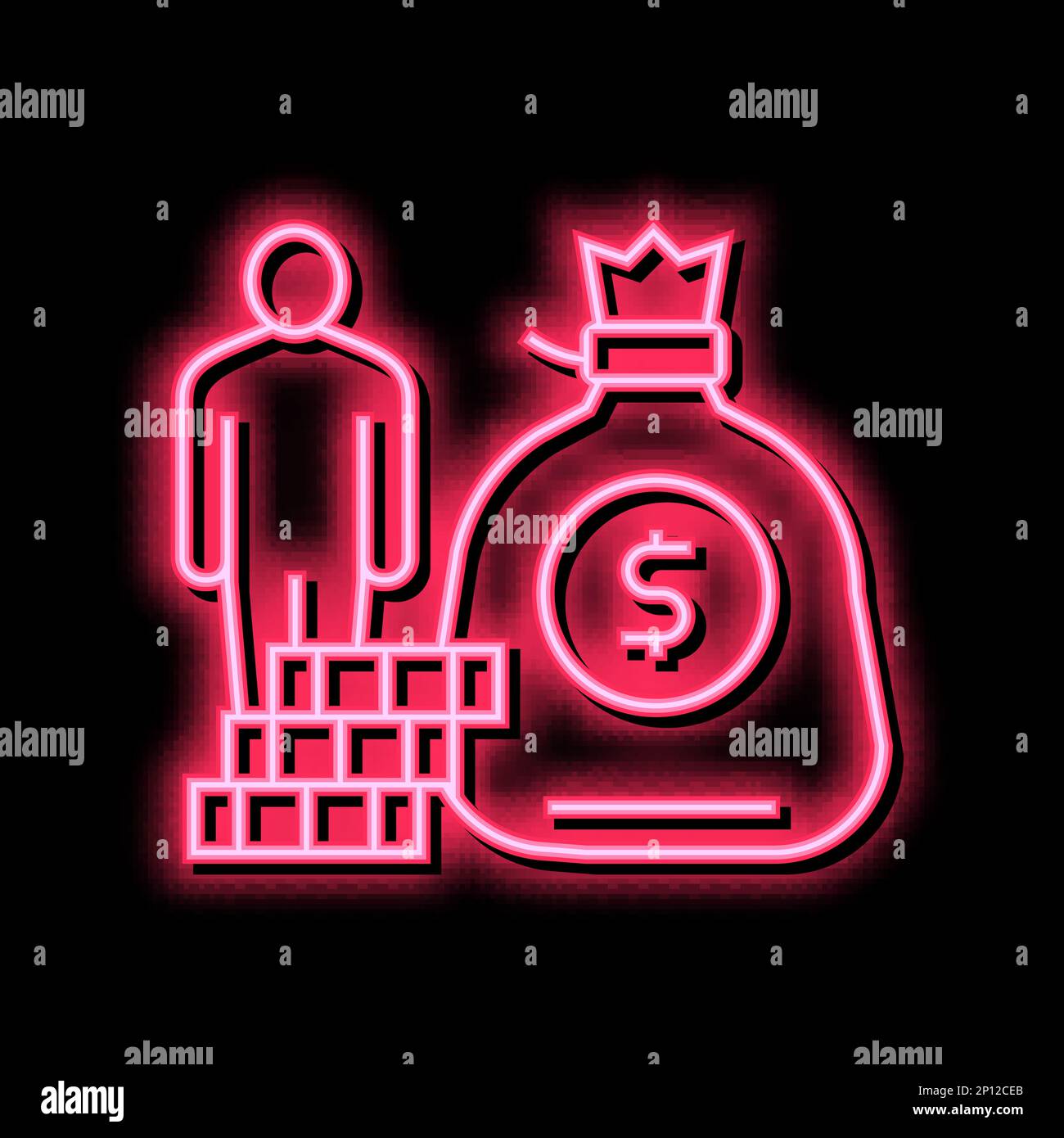 human money bag and coin heap neon glow icon illustration Stock Vector ...