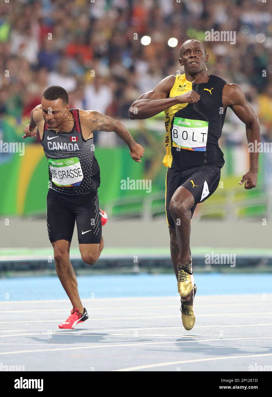 Usain Bolt celebrates winning the 100 meter race during the men's final ...