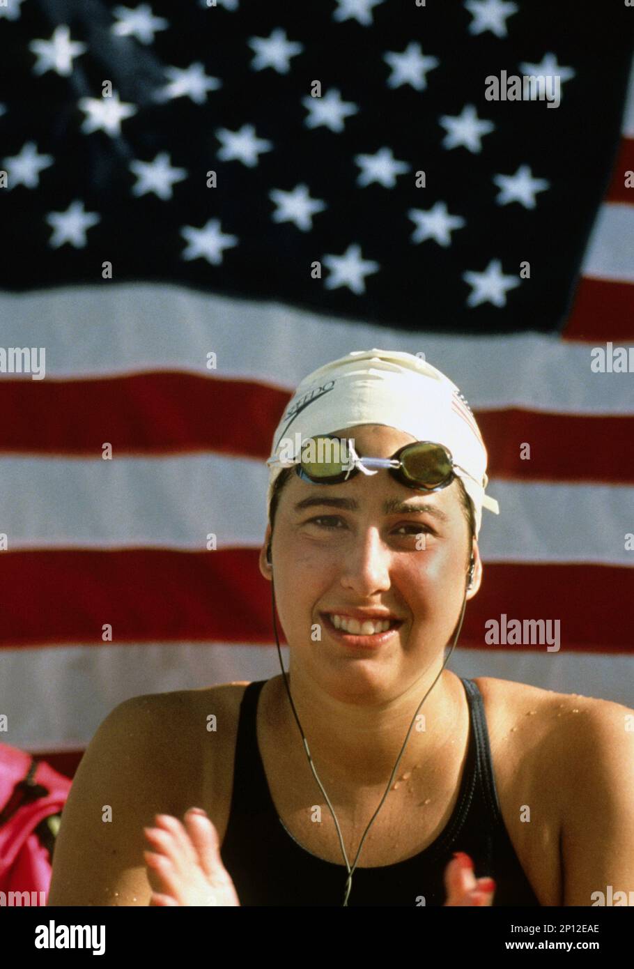 Janet Evans swims at the International Swimming Hall of Fame in 1992 in Ft. Lauderdale, Fla. (Al ...