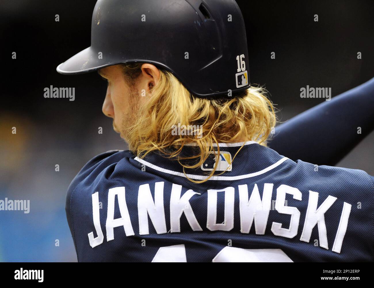 San Diego Padres outfielder Travis Jankowski (16) sets to bat against ...