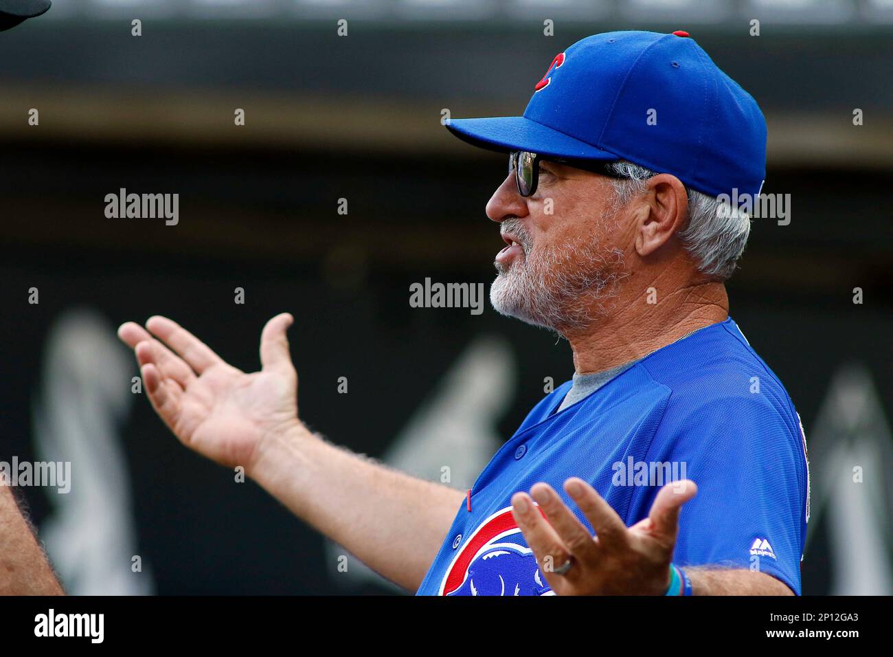 Chicago Cubs manager Joe Maddon gestures during the team's baseball ...