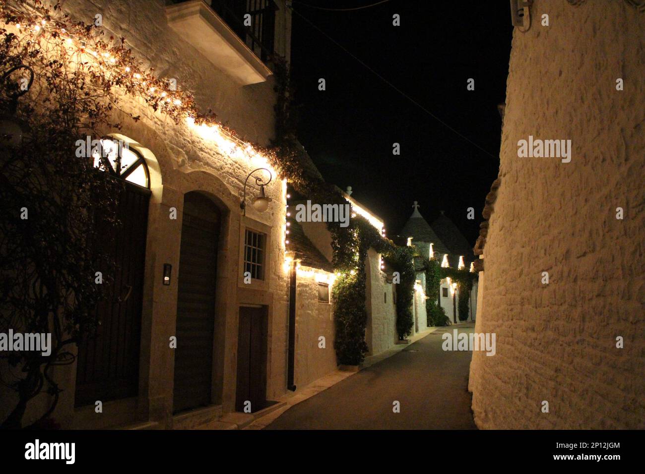 Christmas illuminations in the old town of in Alberobello, Italy Stock ...