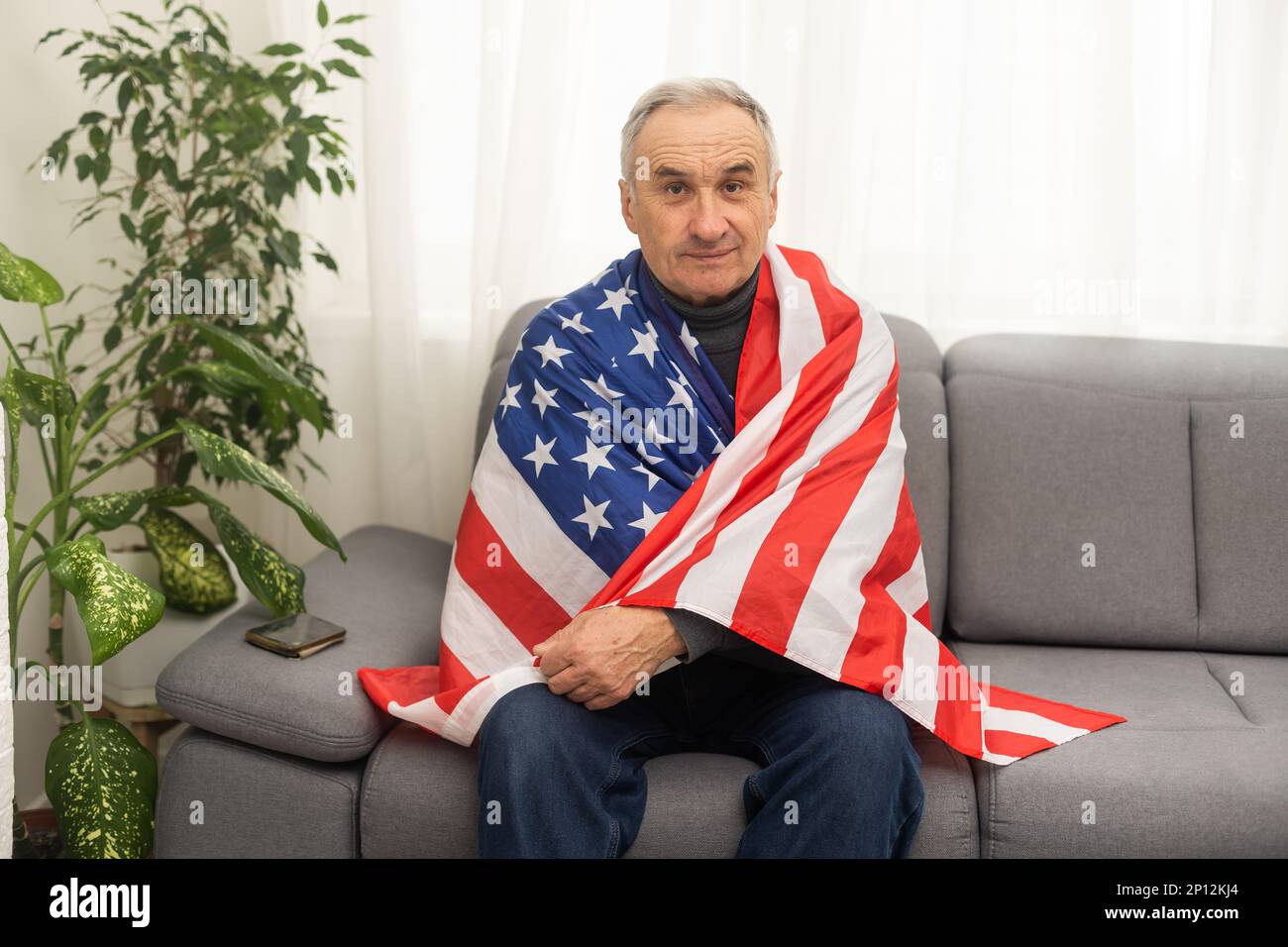 senior American man and an American flag Stock Photo - Alamy