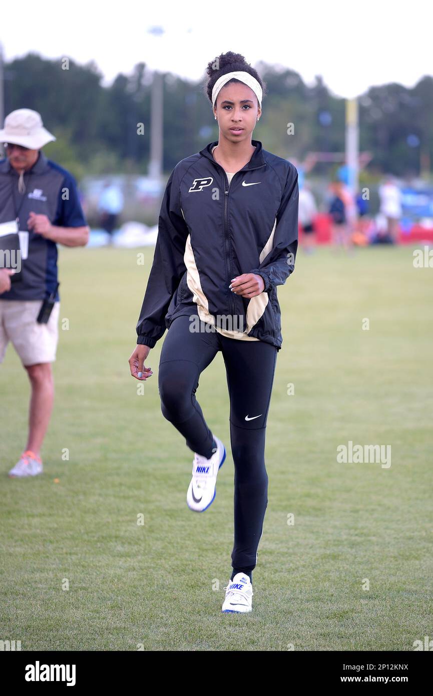 Purdue's Janae Moffitt warms up before competing in the women's high ...