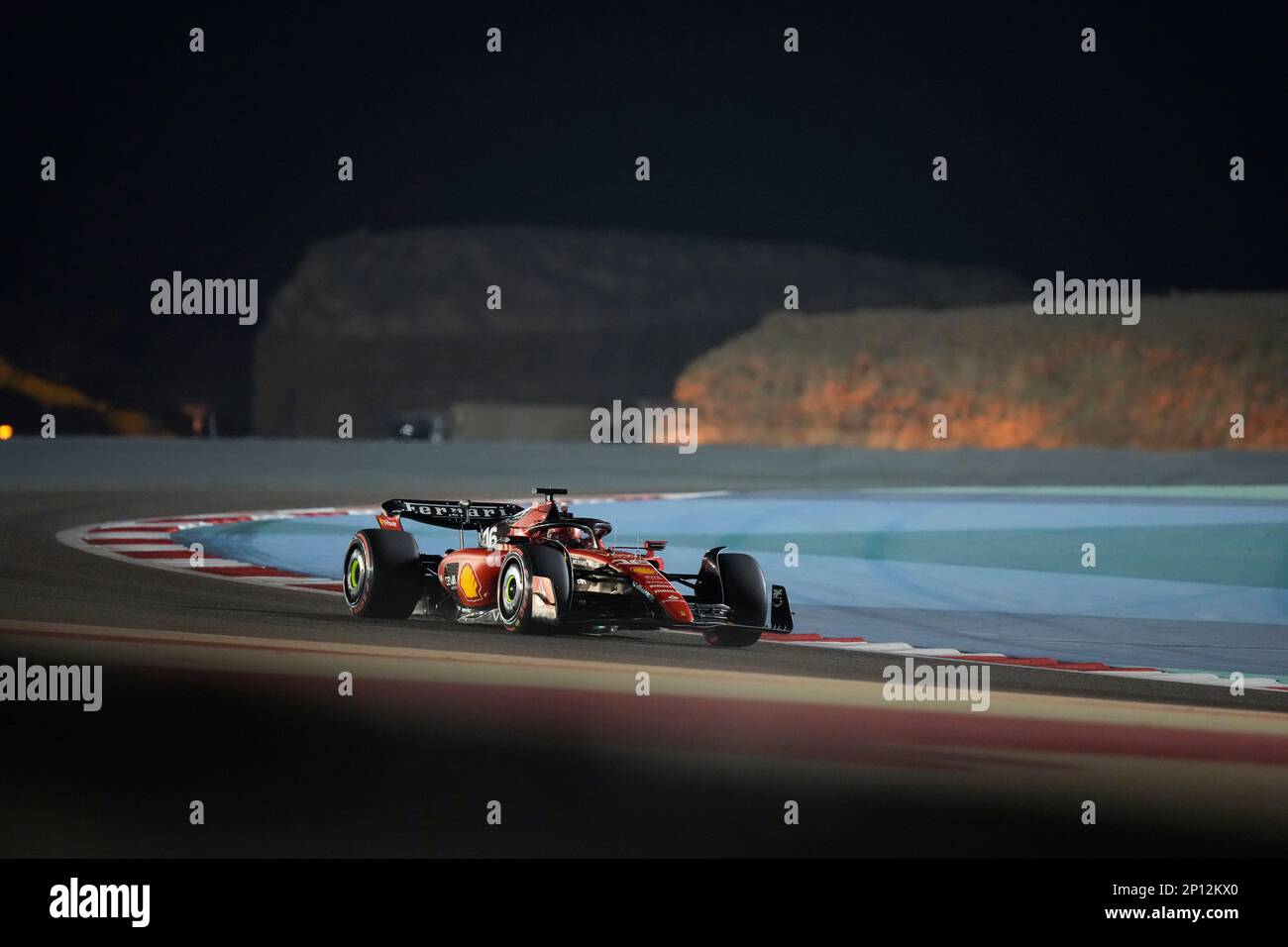 Ferrari driver Charles Leclerc of Monaco in action during practice for the Bahrain Grand Prix in ...