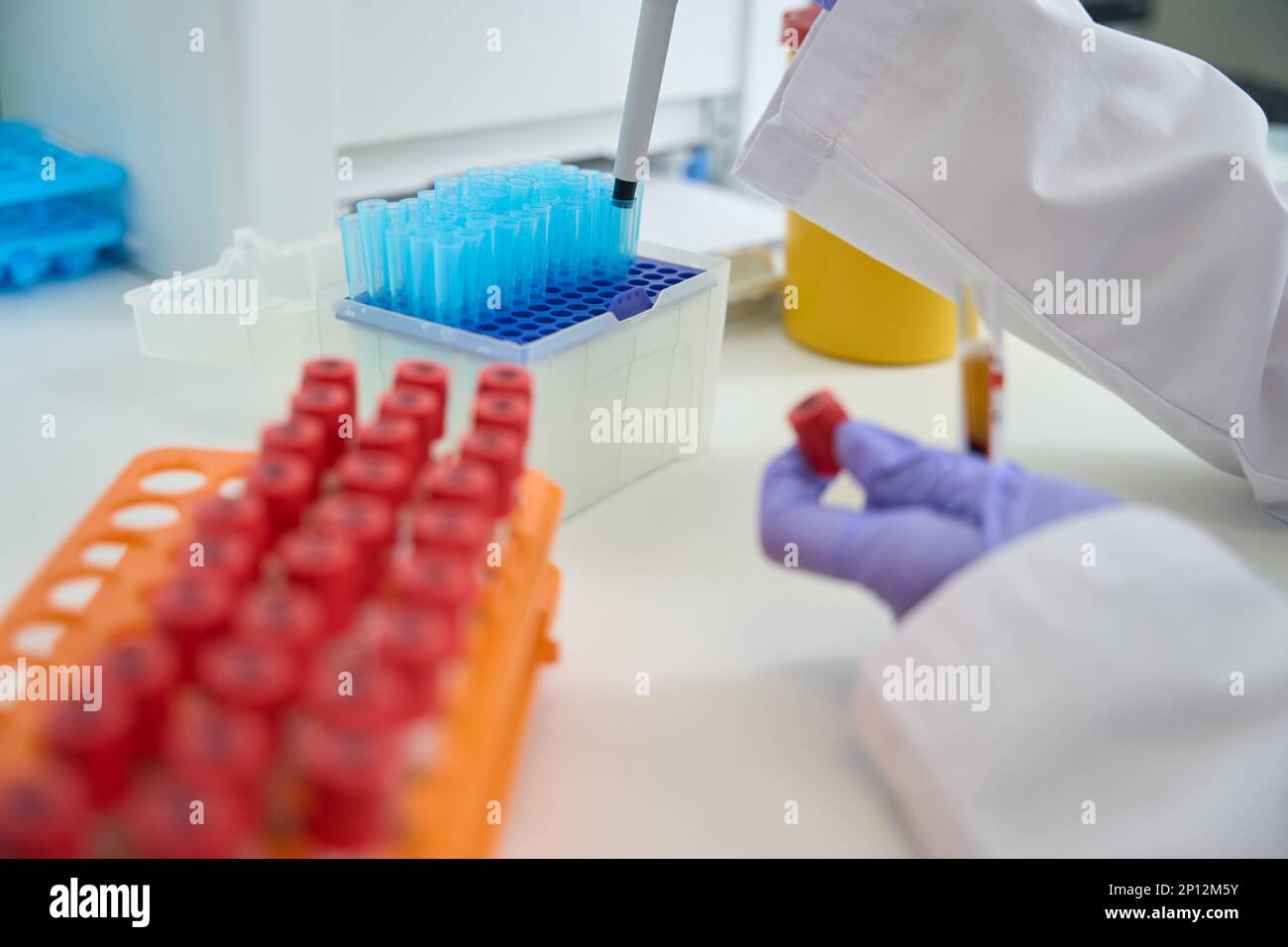 Test tubes with biomaterial in laboratory are collected in blocks Stock ...