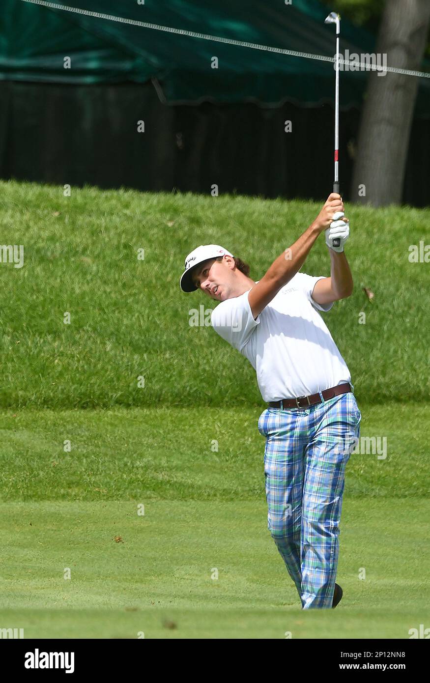 14 AUG 2016: Golfer Kelly Kraft takes his second shot on the number one ...