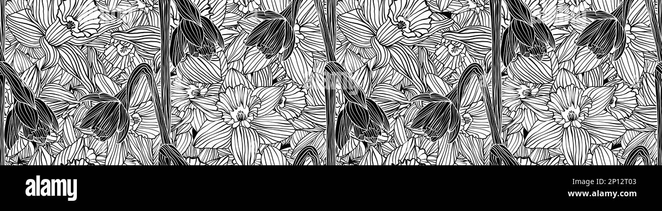 Seamless vintage hand drawn doodle daffodil flowers wallpaper pattern ...