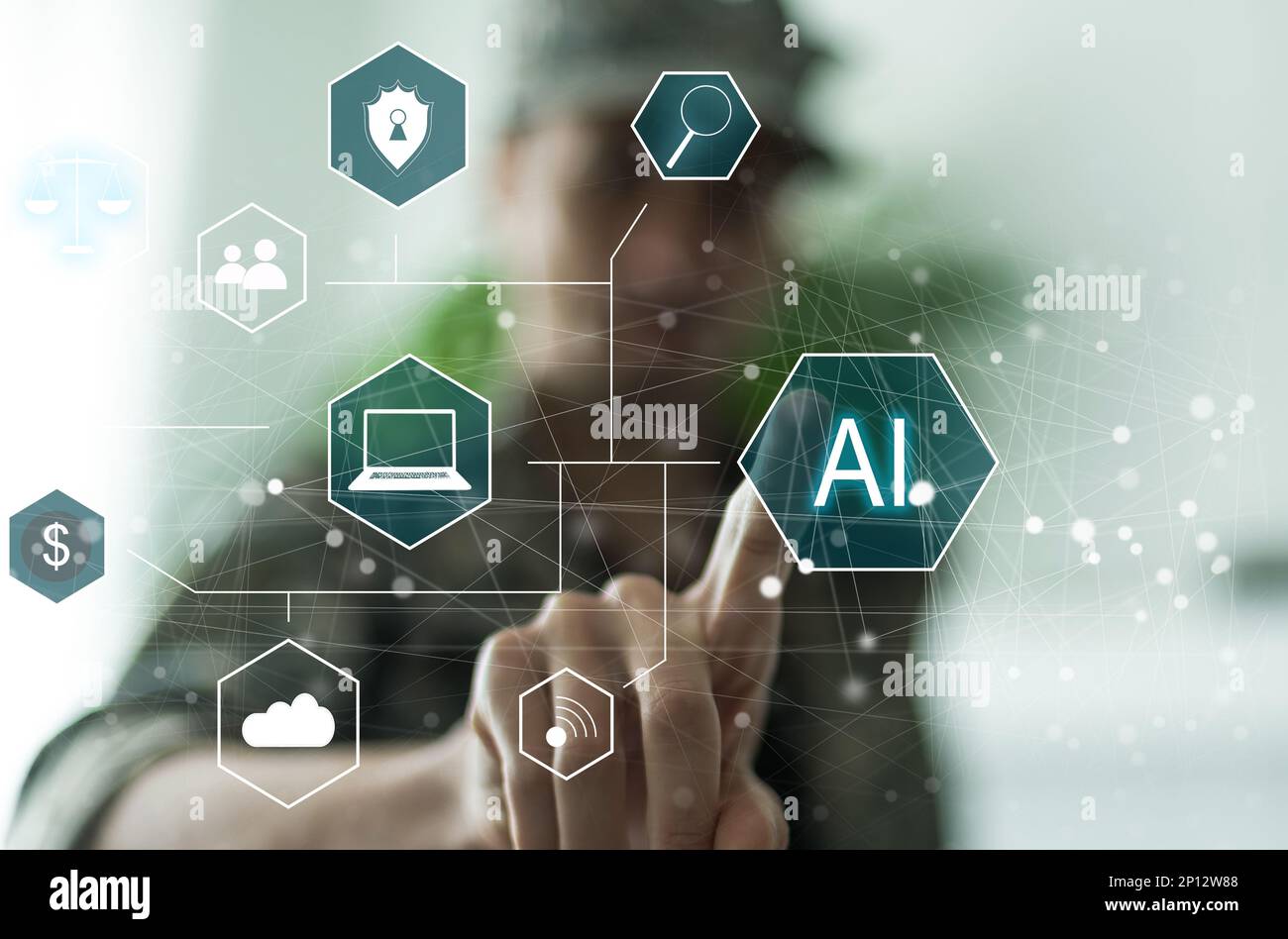 Hand touching digital chatbot for provide access to information and ...