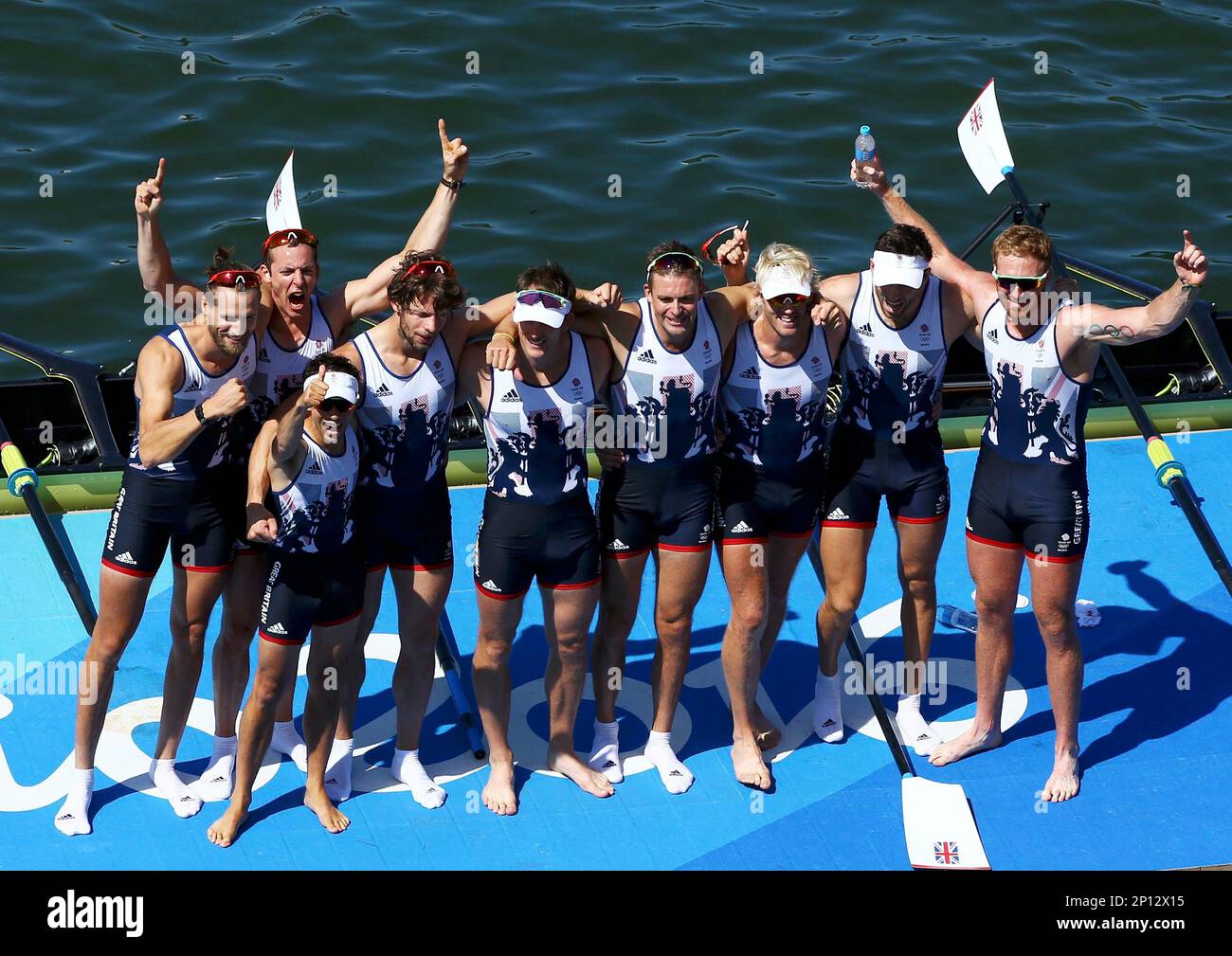 Britain's rowing team celebrate their gold for the men's eight final ...