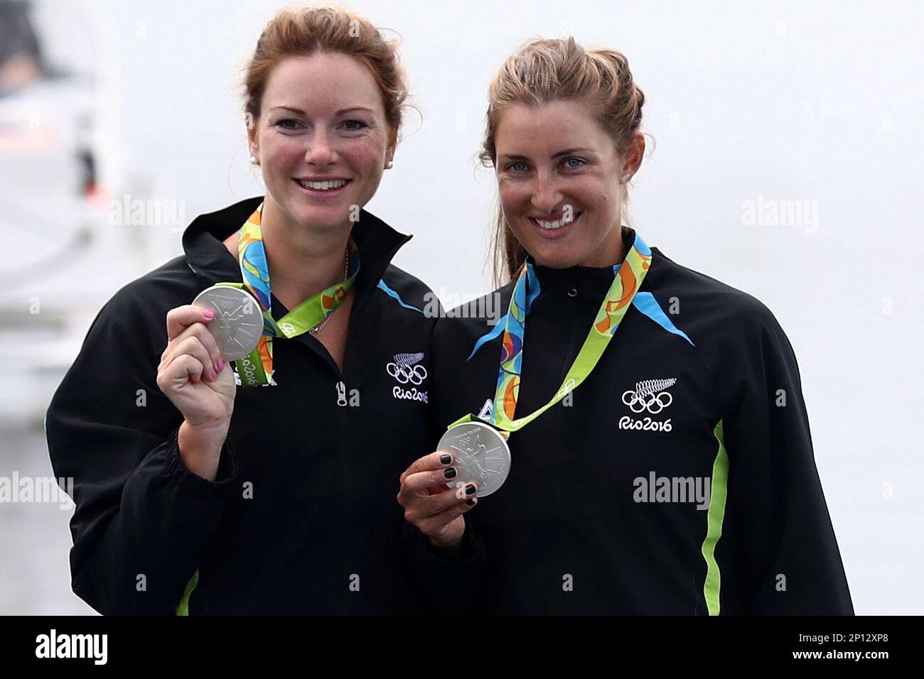 Genevieve Behrent and Rebecca Scown, of New Zealand, pose with their ...