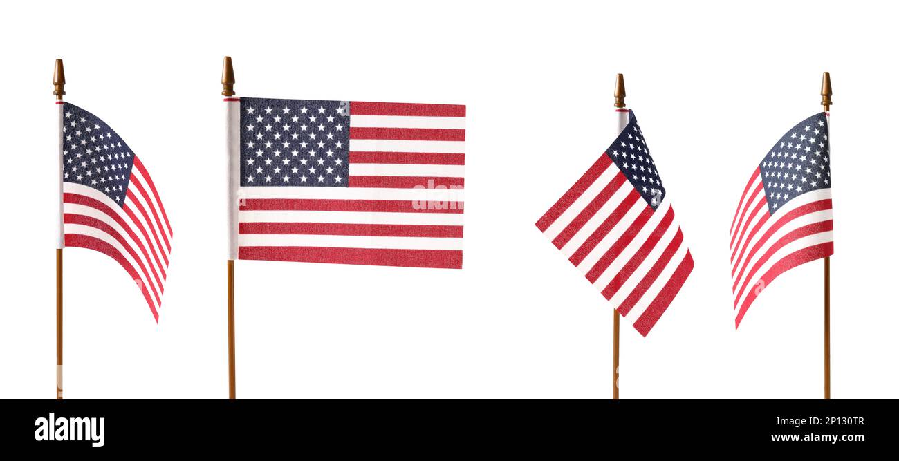 Collage of four American flags isolated on white background. USA ...