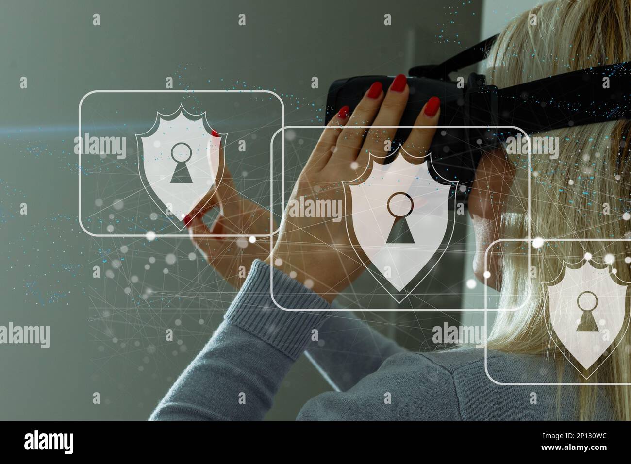 shield protect icon, virtual screen interface, data protection cyber ...