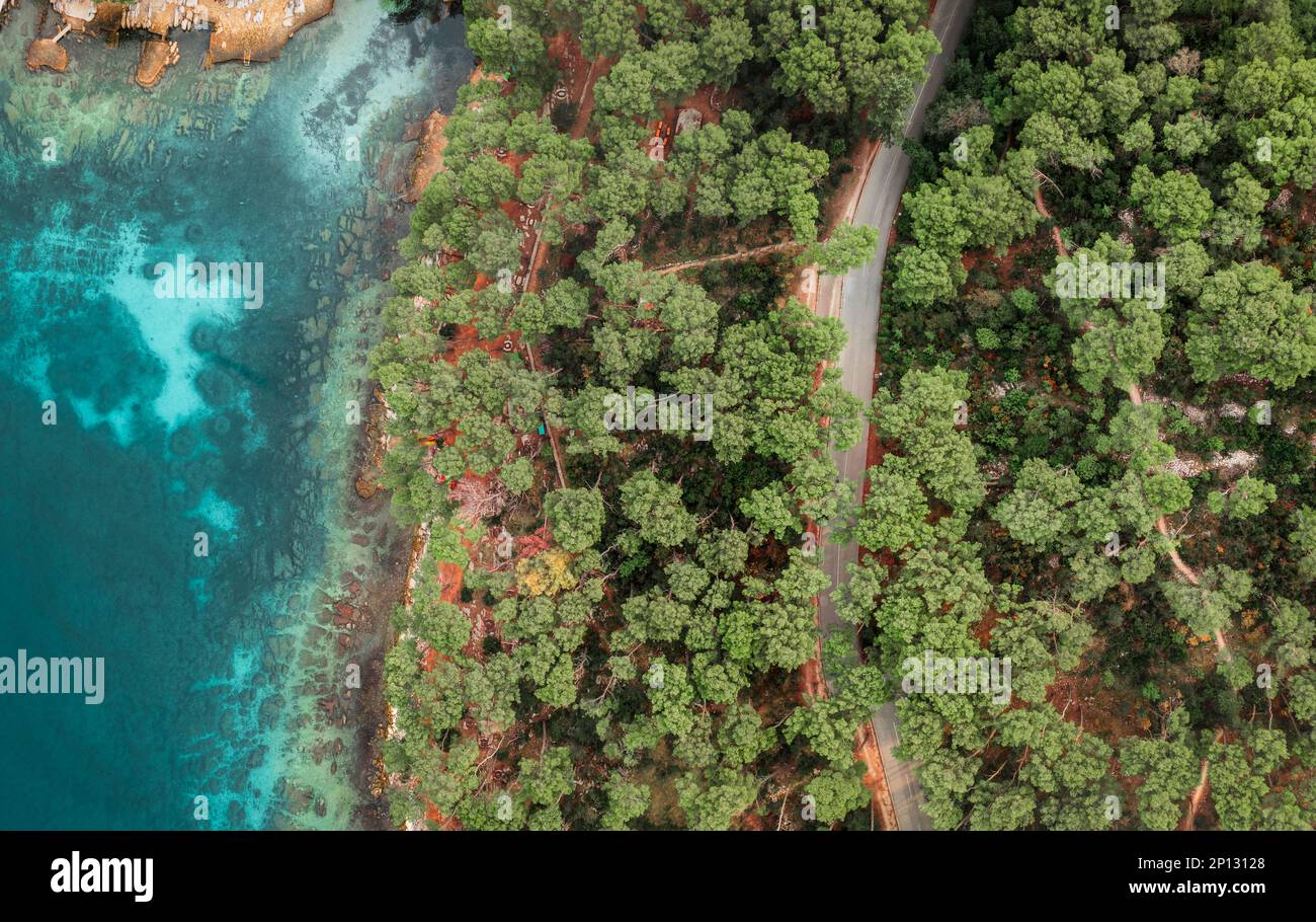 Top-down aerial view of Marjan Hill in Split, Croatia. The photo ...