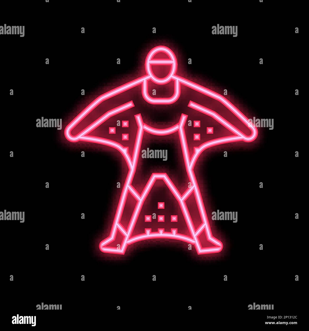 wingsuit flying extremal sport man neon glow icon illustration Stock ...