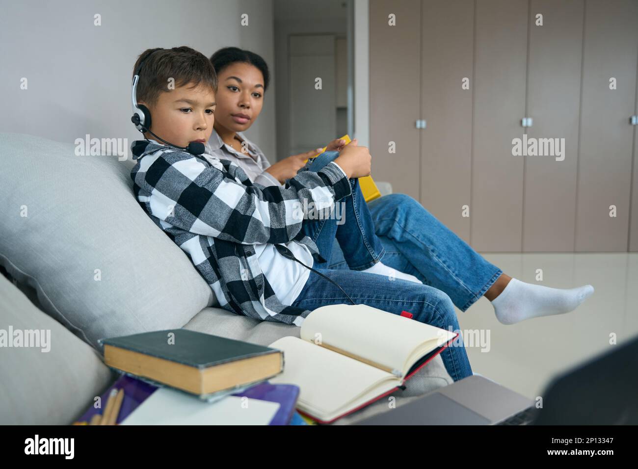Student teenager on forced home online training Stock Photo - Alamy