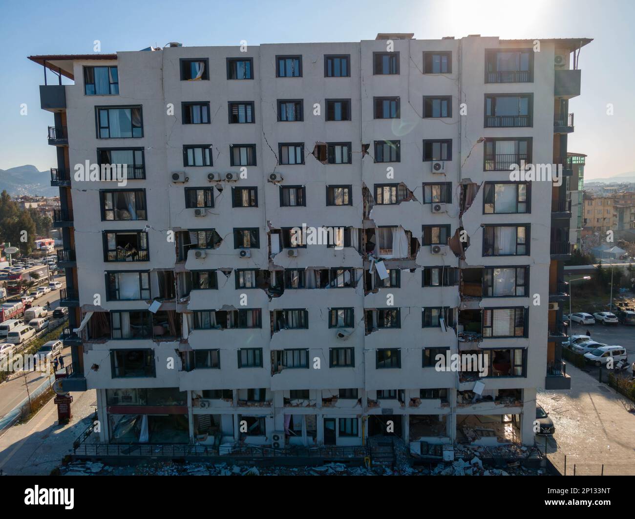 An aerial view of a damaged building of Hatay, Turkey Stock Photo - Alamy