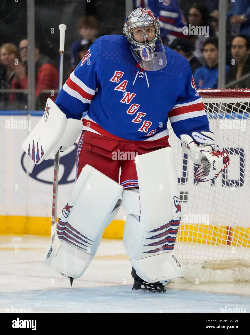 New York Rangers goaltender Jaroslav Halak (41) stands in goal during ...