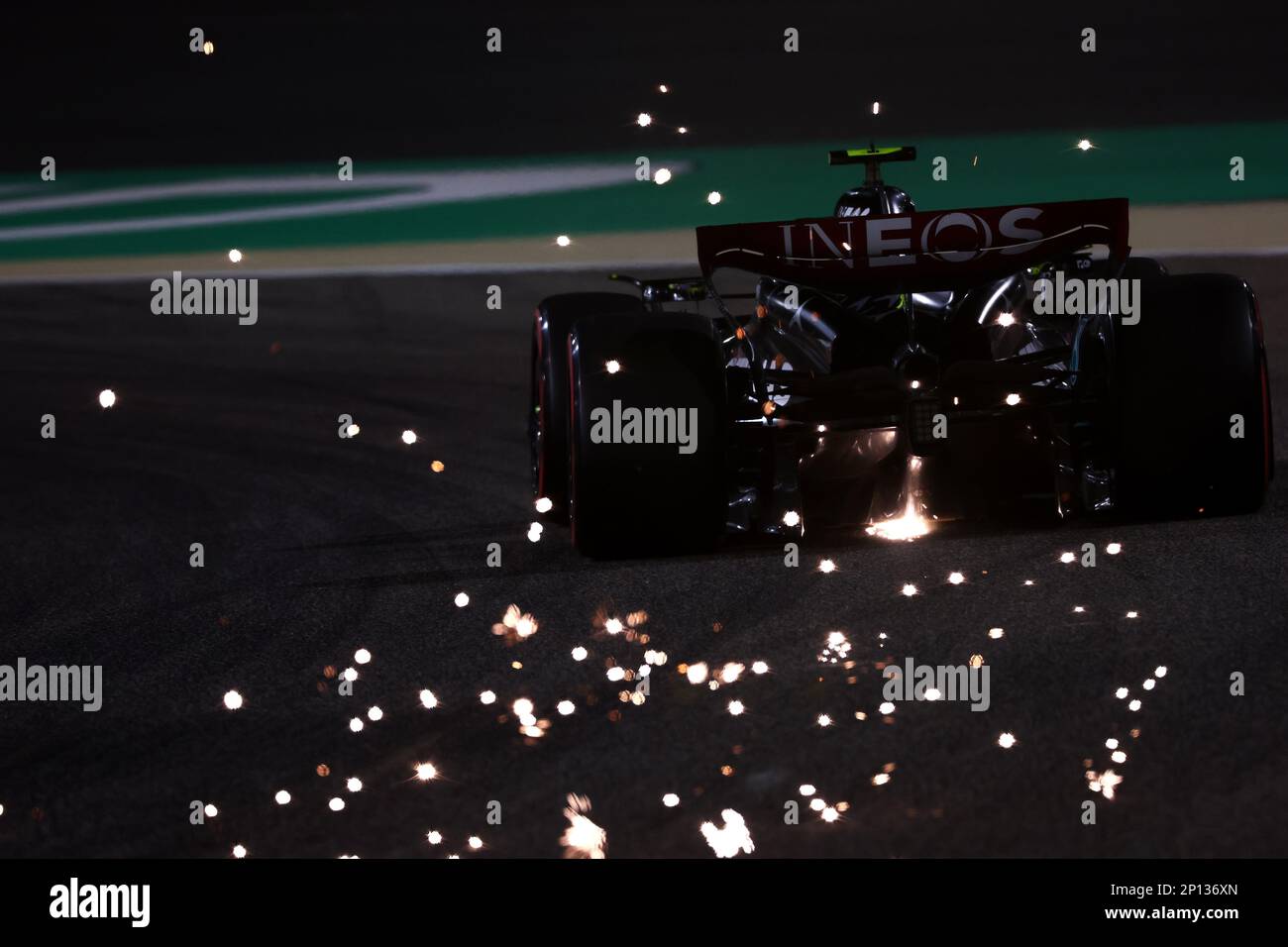 Lewis Hamilton (GBR) Mercedes AMG F1 W14 sends sparks flying. Formula ...