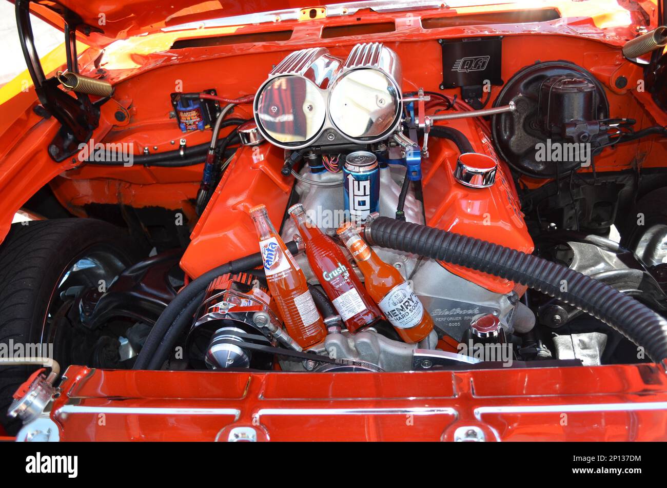 August 05 2016: Matching orange engine compartment with a couple of ...