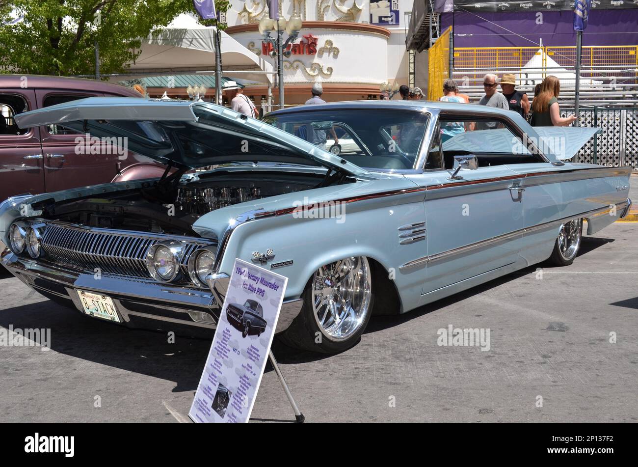 August 05 2016: Long and low Ice Blue1964 Mercury Marauder on display ...