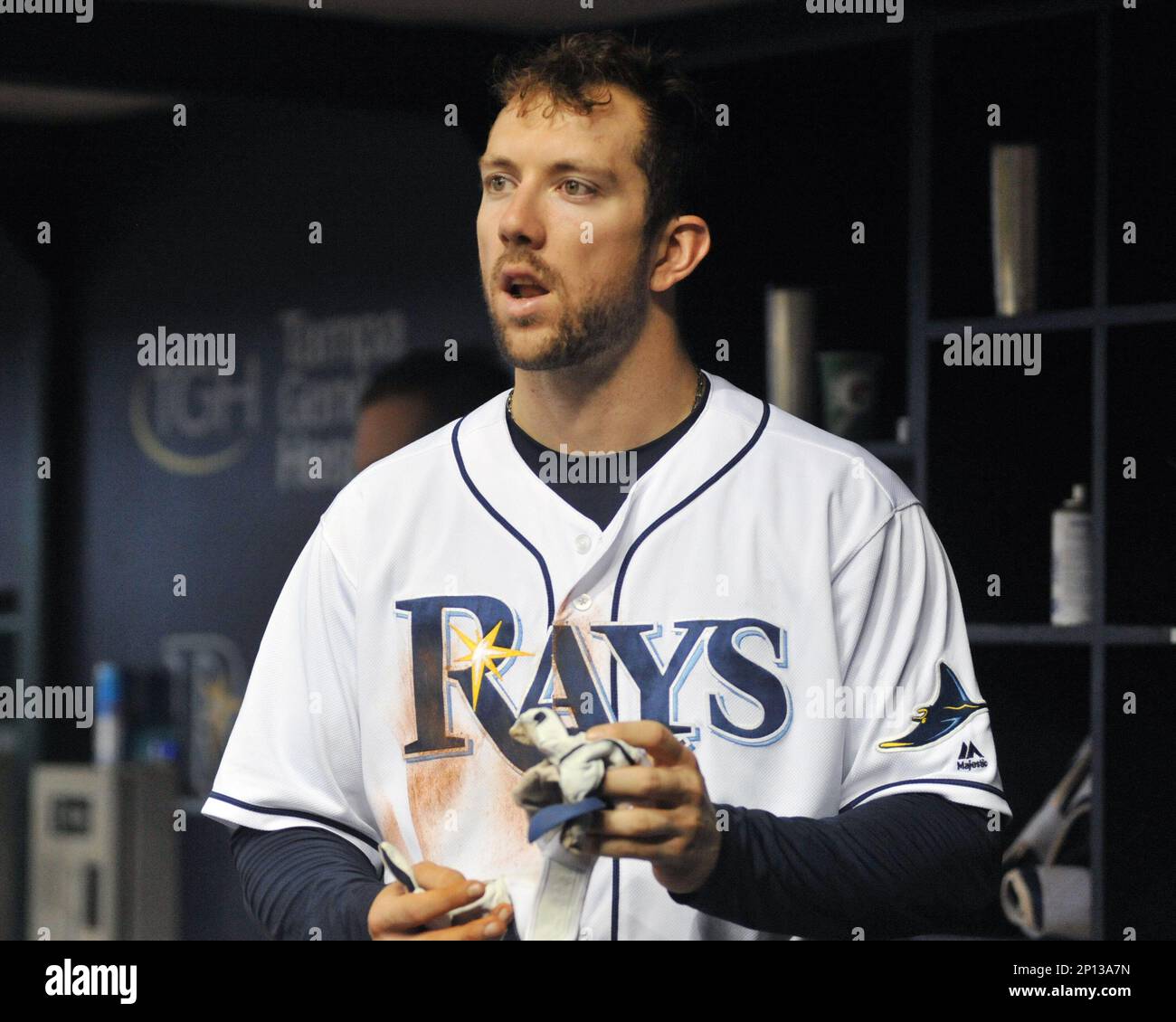 Tampa Bay Rays outfielder Steven Souza Jr. (20) watches play from the ...