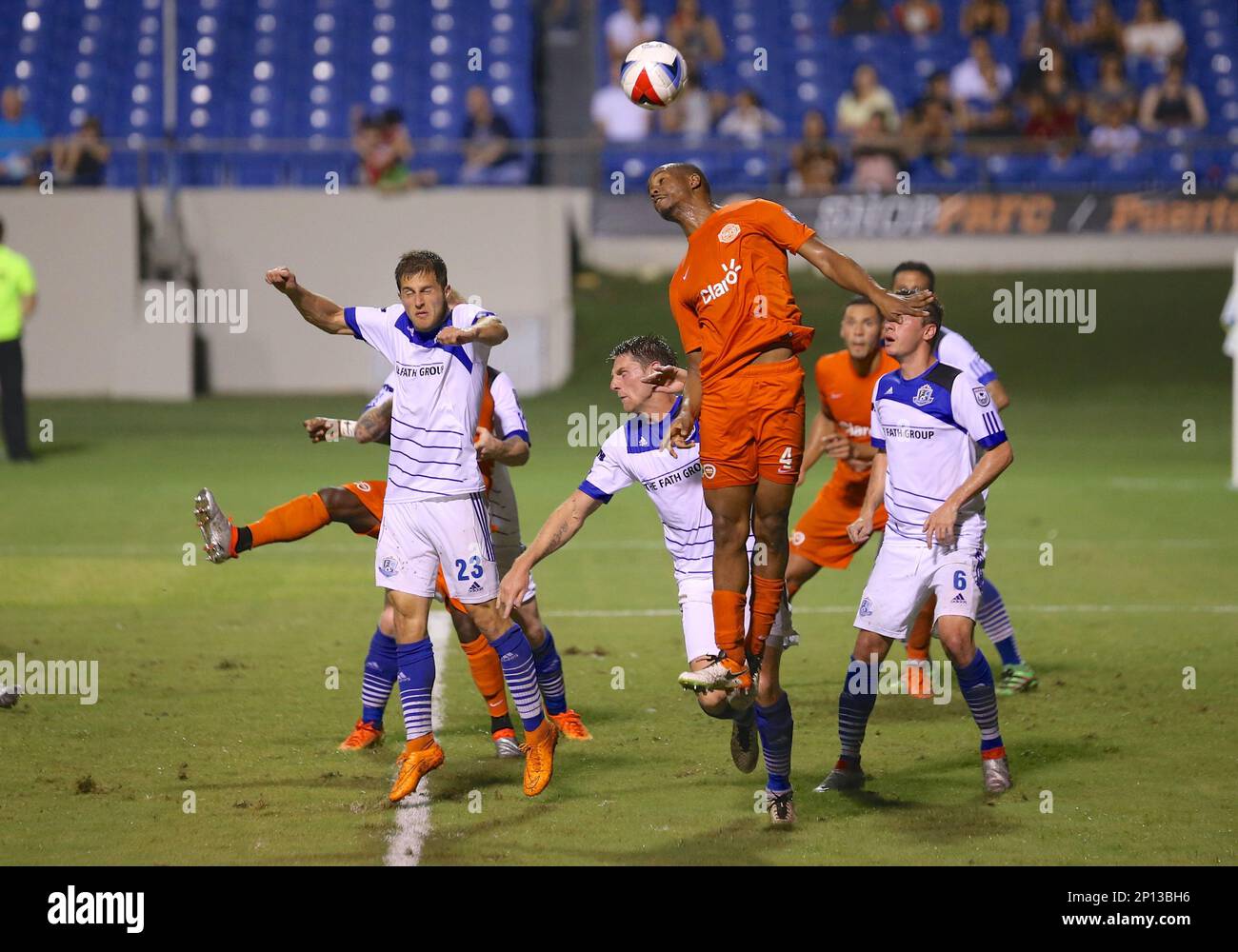 August 6 2016: Rudy Dawson (4) of the Puerto Rico FC stretches past ...