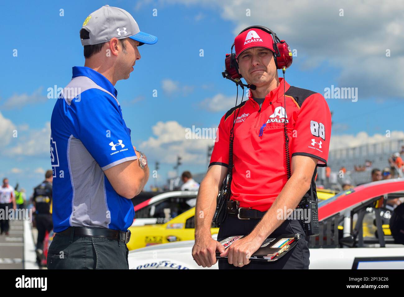 Crew chiefs Chad Knaus (left) and Greg Ives (right) during qualifying ...