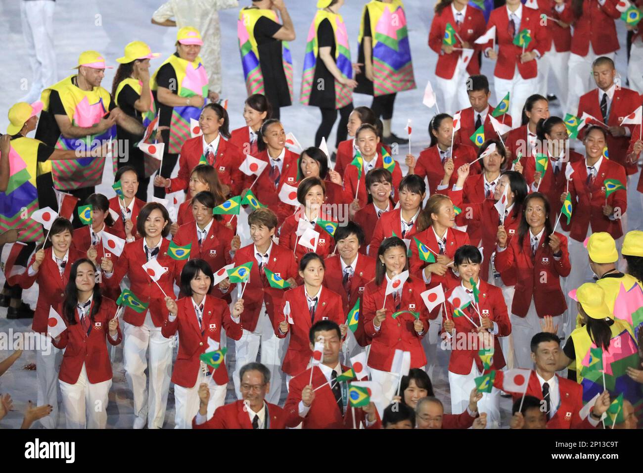 Team Japan appears in the opening ceremony for the 2016 Summer Olympics ...